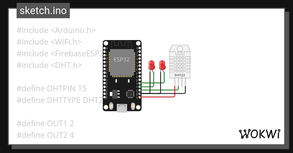 DHT 22 with firebase - Wokwi ESP32, STM32, Arduino Simulator