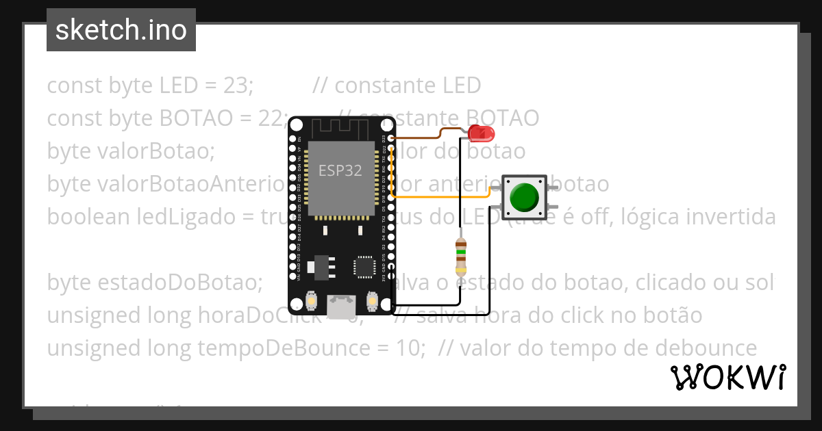 PushButton_Millis - Wokwi ESP32, STM32, Arduino Simulator