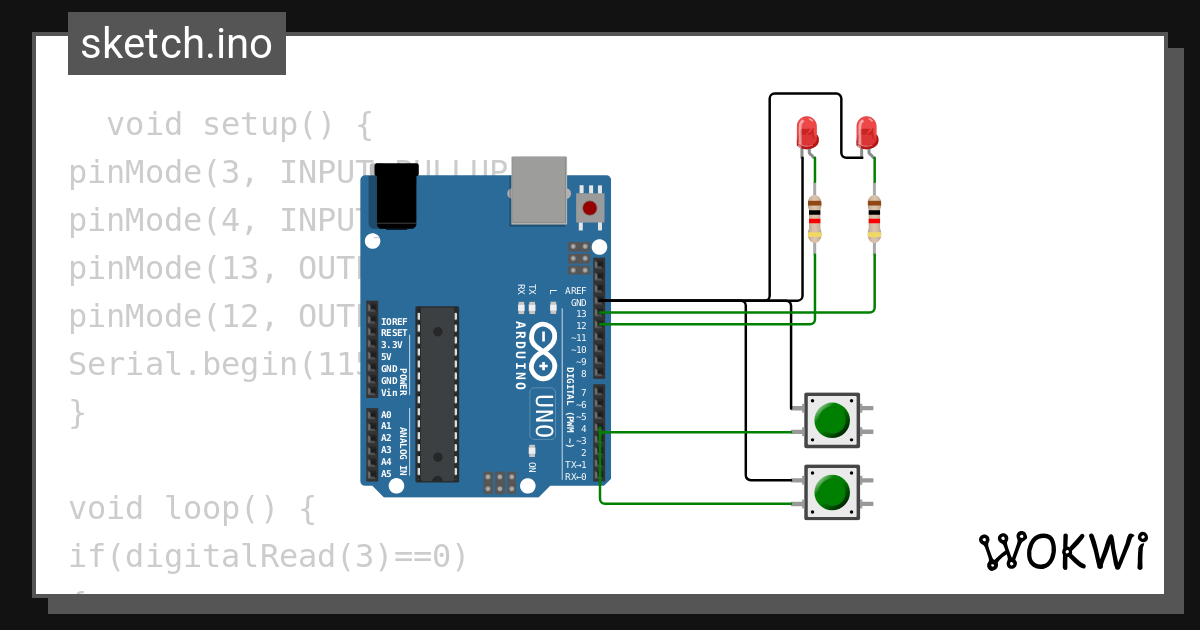 2 Nút 2 đèn Nháy Wokwi Esp32 Stm32 Arduino Simulator 5067
