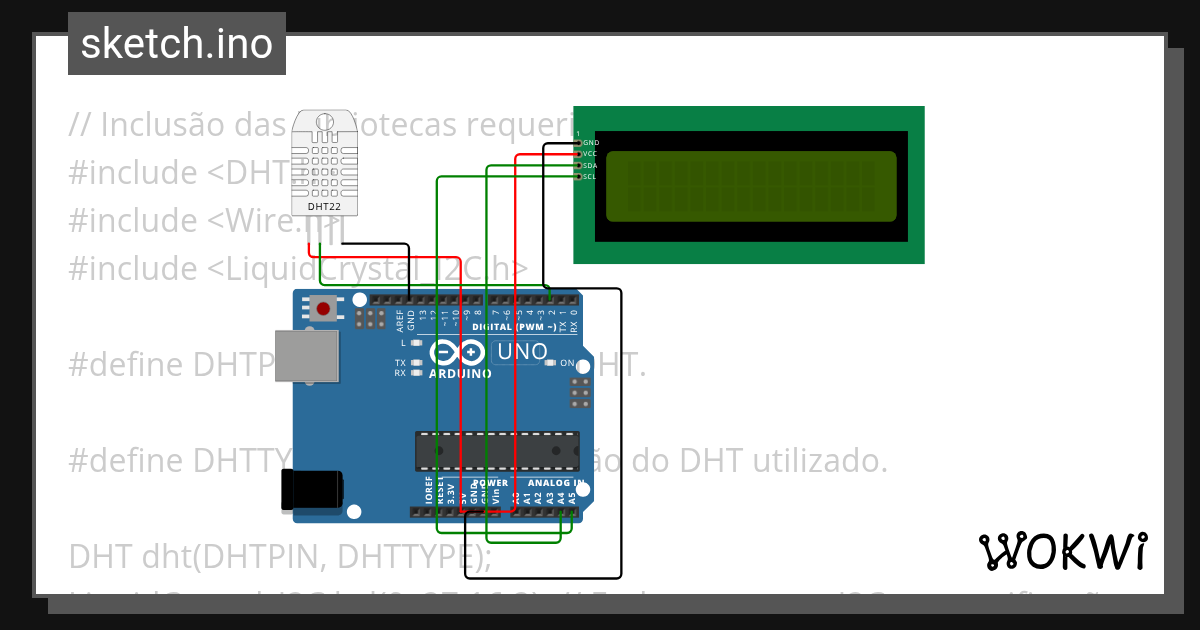 DHT com monitor LCD - Wokwi ESP32, STM32, Arduino Simulator