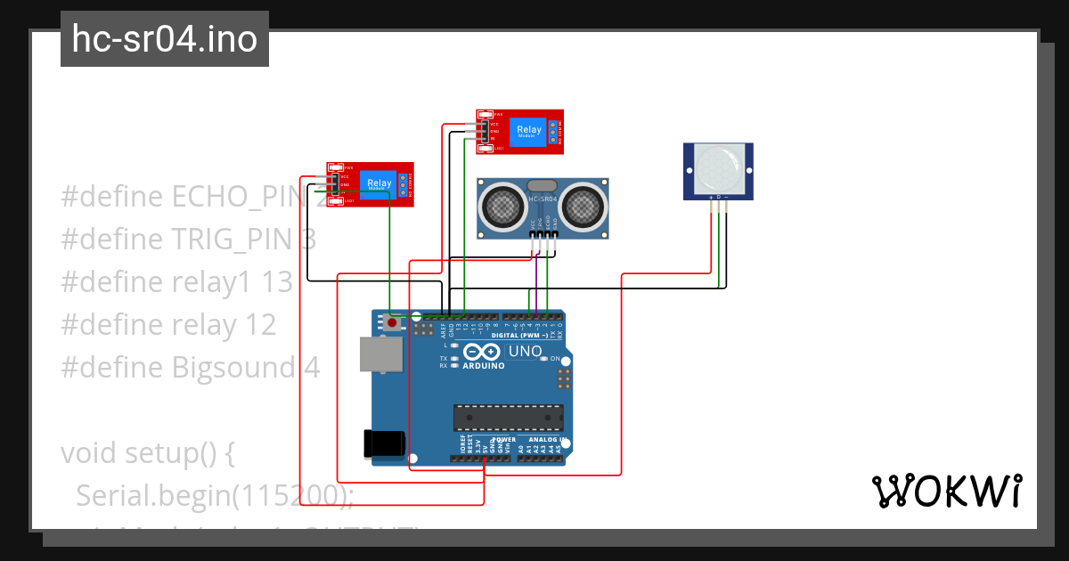pir adn ultrasonic - Wokwi ESP32, STM32, Arduino Simulator
