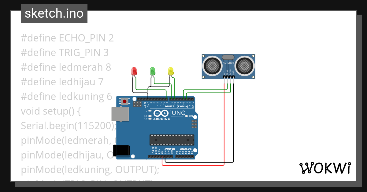 Deteksi Banjir Dengan LED - Wokwi ESP32, STM32, Arduino Simulator