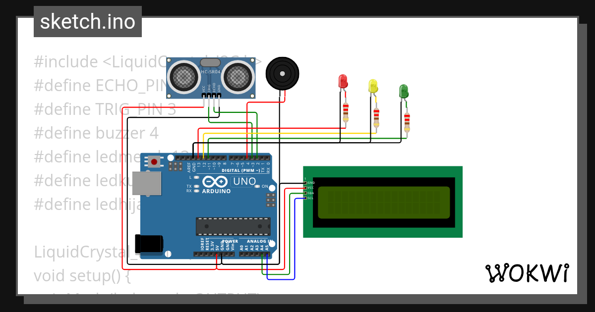 Deteksi banjir dengan LED - Wokwi ESP32, STM32, Arduino Simulator