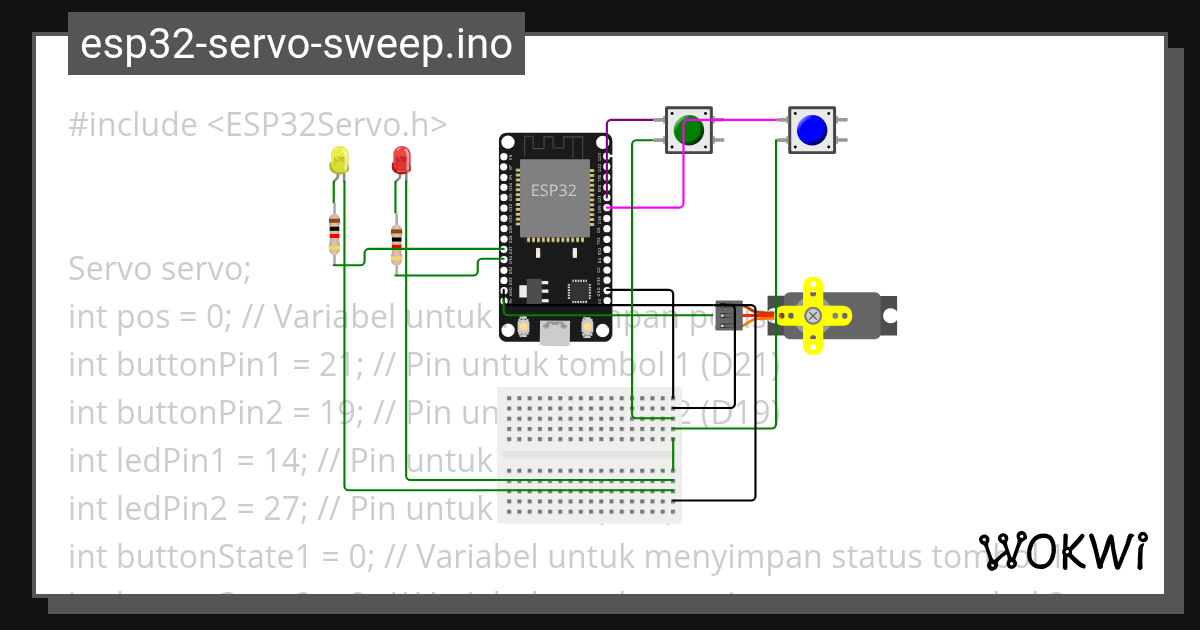 servo with button and ESP32 Copy - Wokwi ESP32, STM32, Arduino Simulator