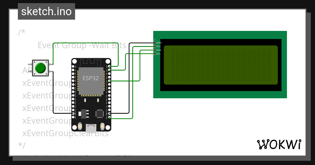 FREERTOS-EVENTS SYNC with LCD - Wokwi ESP32, STM32, Arduino Simulator
