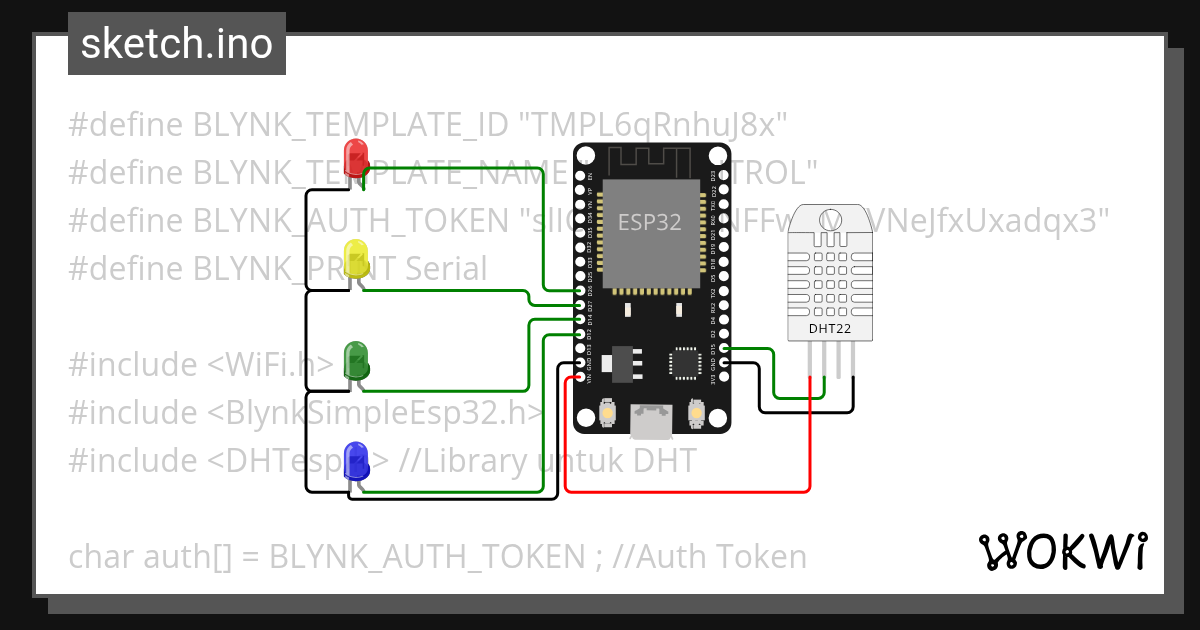 Kontrol LED_DHT22 - Wokwi ESP32, STM32, Arduino Simulator