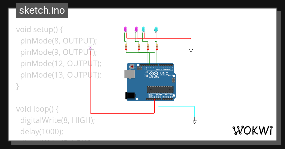 LED running lights - Wokwi ESP32, STM32, Arduino Simulator