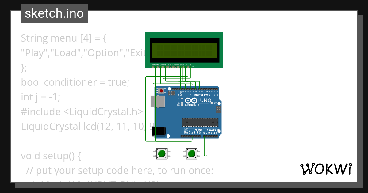 Menu LCD - Wokwi ESP32, STM32, Arduino Simulator