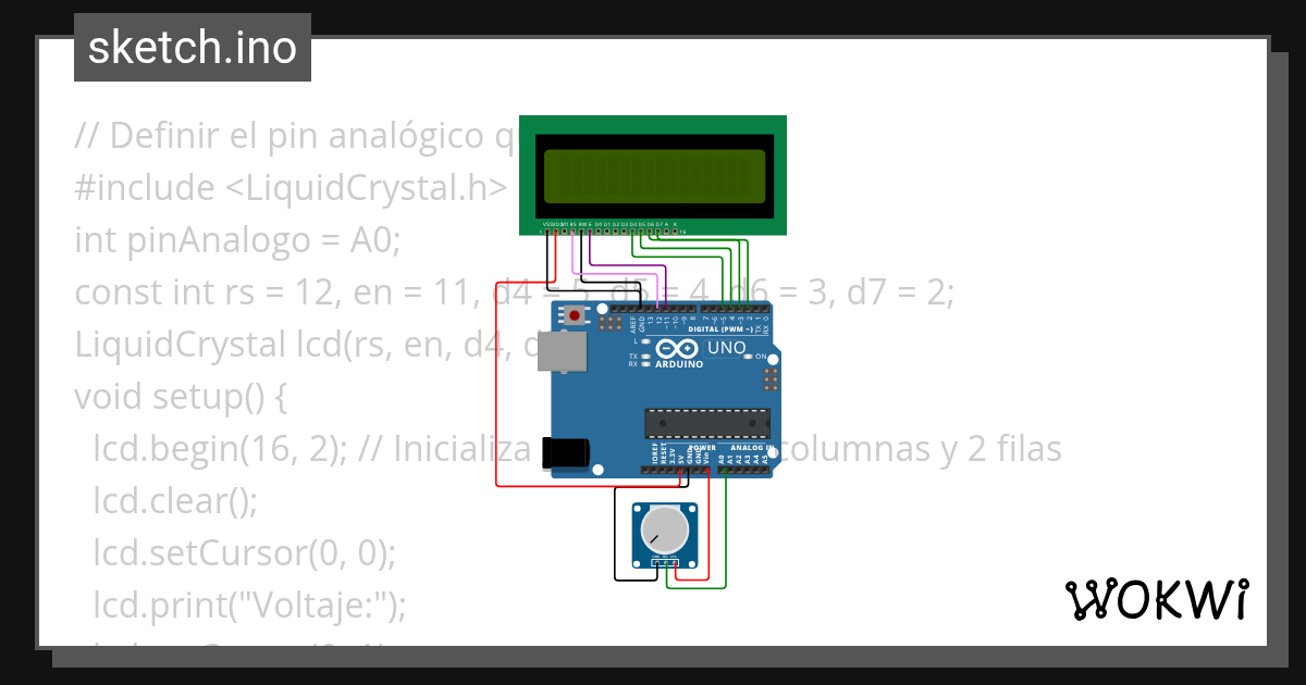 Porcentaje en Cristal Liquido - Wokwi ESP32, STM32, Arduino Simulator