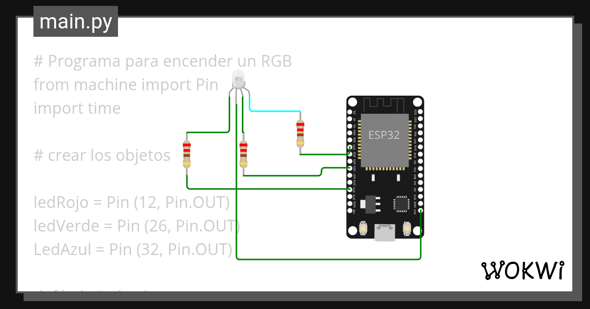 Programa para encender un RGB - Wokwi ESP32, STM32, Arduino Simulator