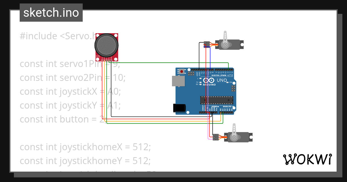 joystick controlled servo - Wokwi ESP32, STM32, Arduino Simulator