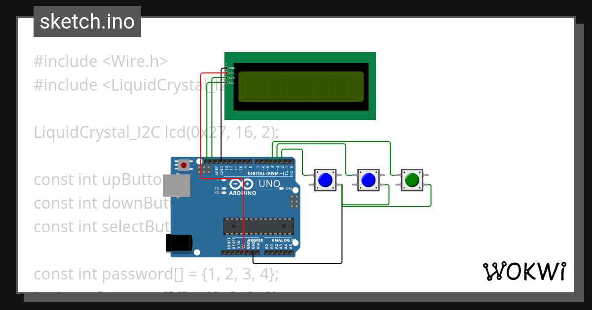 password 3 button - Wokwi ESP32, STM32, Arduino Simulator