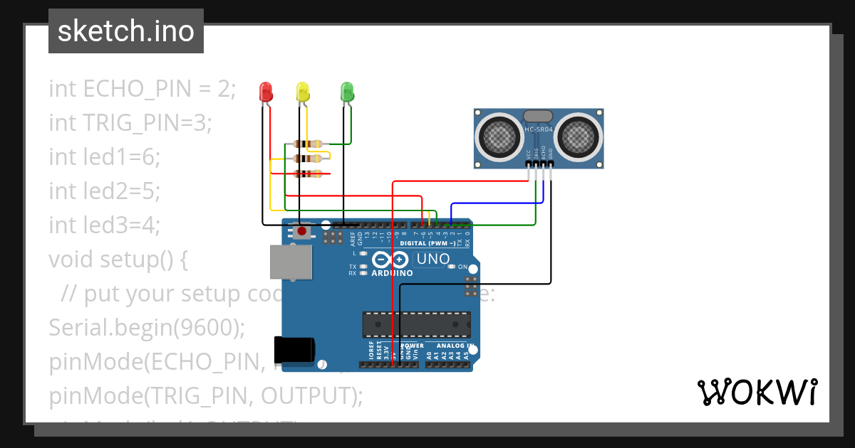 Датчик ультразвука - Wokwi ESP32, STM32, Arduino Simulator
