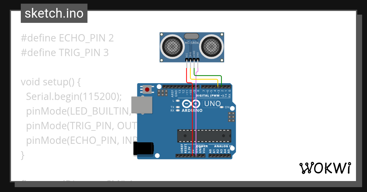 Sensor Ultrasonic - Wokwi ESP32, STM32, Arduino Simulator