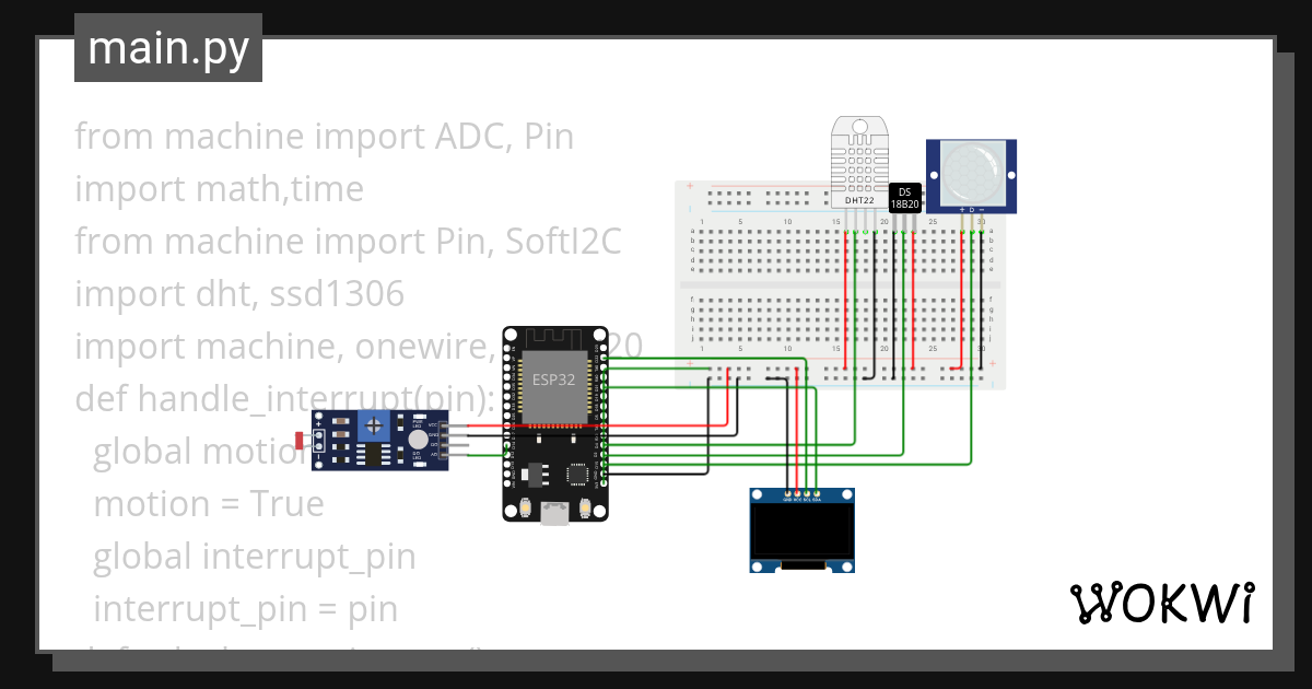LDR, DHT, DS18B20,PIR SSD1306 - Wokwi ESP32, STM32, Arduino Simulator