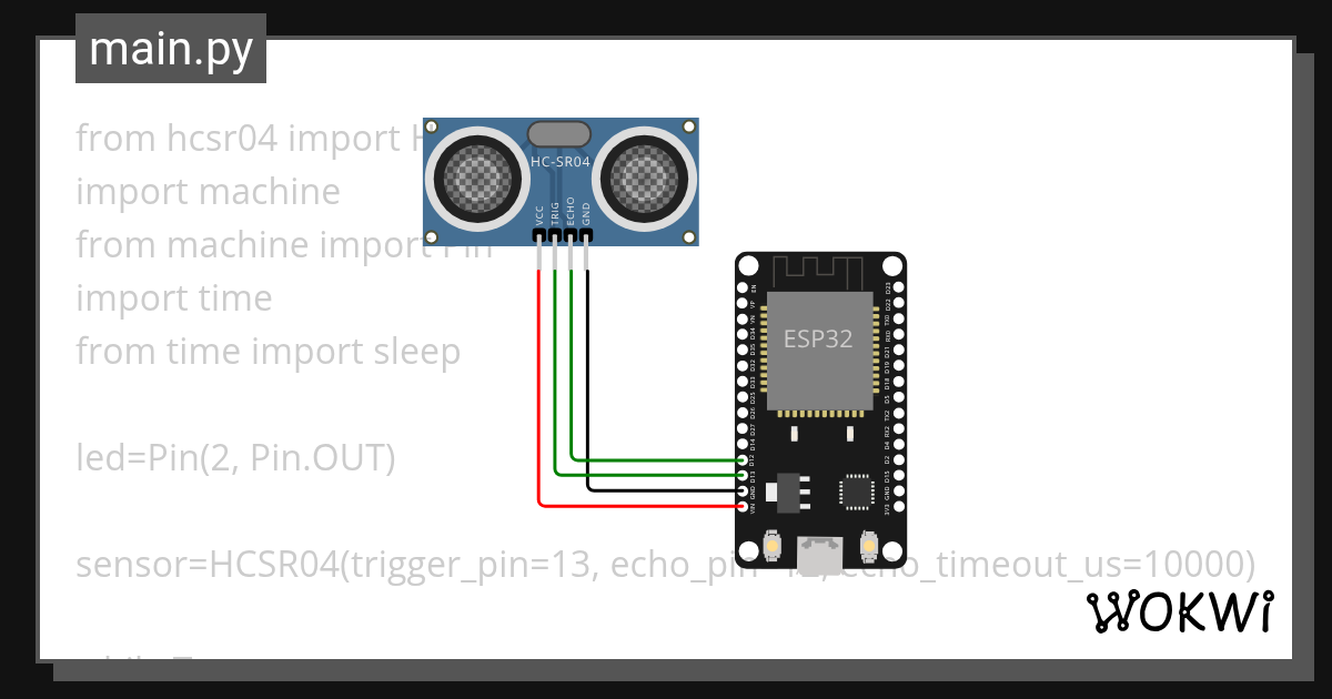 Ultrasonic sensor - Wokwi ESP32, STM32, Arduino Simulator