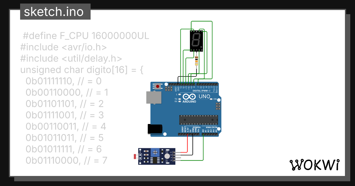 ldr, com display de 7 segmentos - Wokwi ESP32, STM32, Arduino Simulator