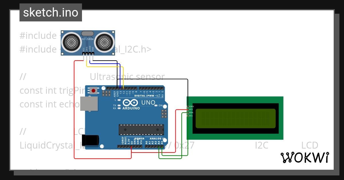 Ultrasonic&LCD - Wokwi ESP32, STM32, Arduino Simulator