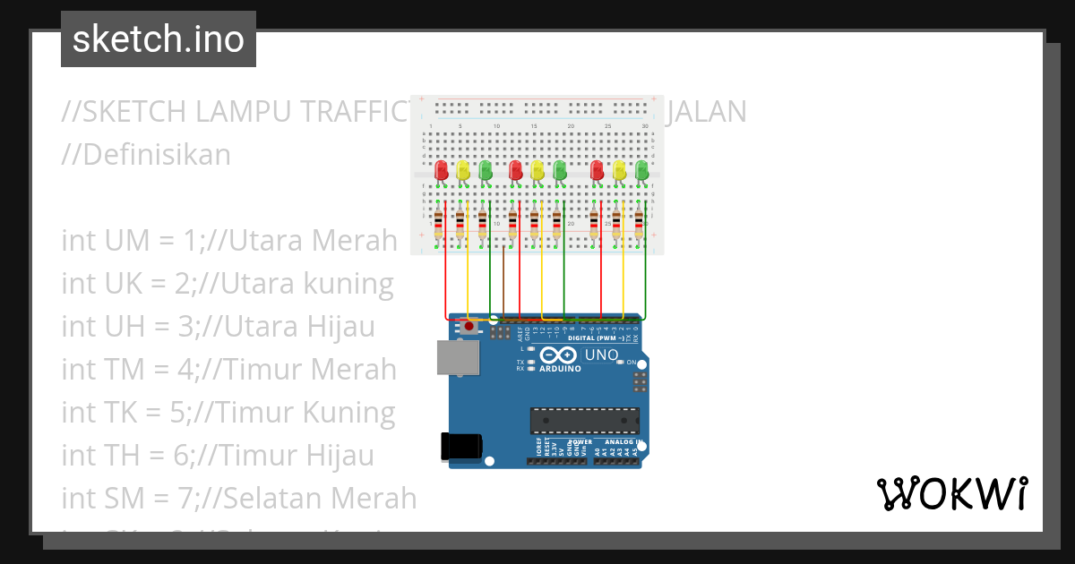 9 lampu pertigaan - Wokwi ESP32, STM32, Arduino Simulator