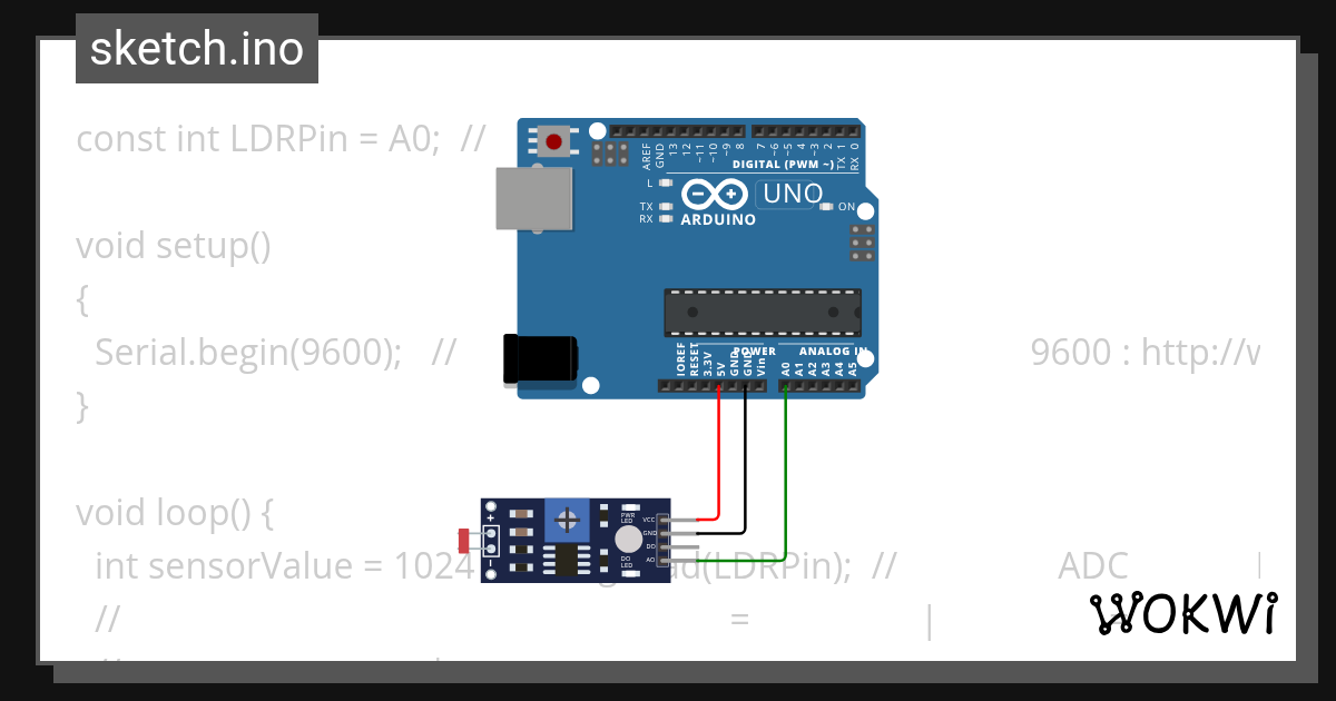 LDR_to_Lux - Wokwi ESP32, STM32, Arduino Simulator