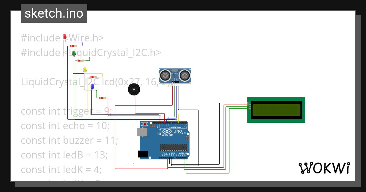Ultrasonic Buzzer Led Lcd Pitaaa Wokwi Esp32 Stm32 Arduino Simulator