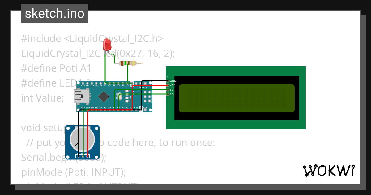 Schaltung mit Potentiometer - Wokwi ESP32, STM32, Arduino Simulator