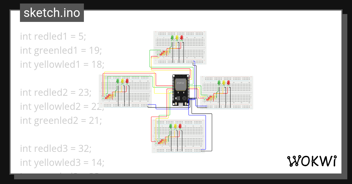 4 แยกไฟแดง Wokwi Esp32 Stm32 Arduino Simulator 5236