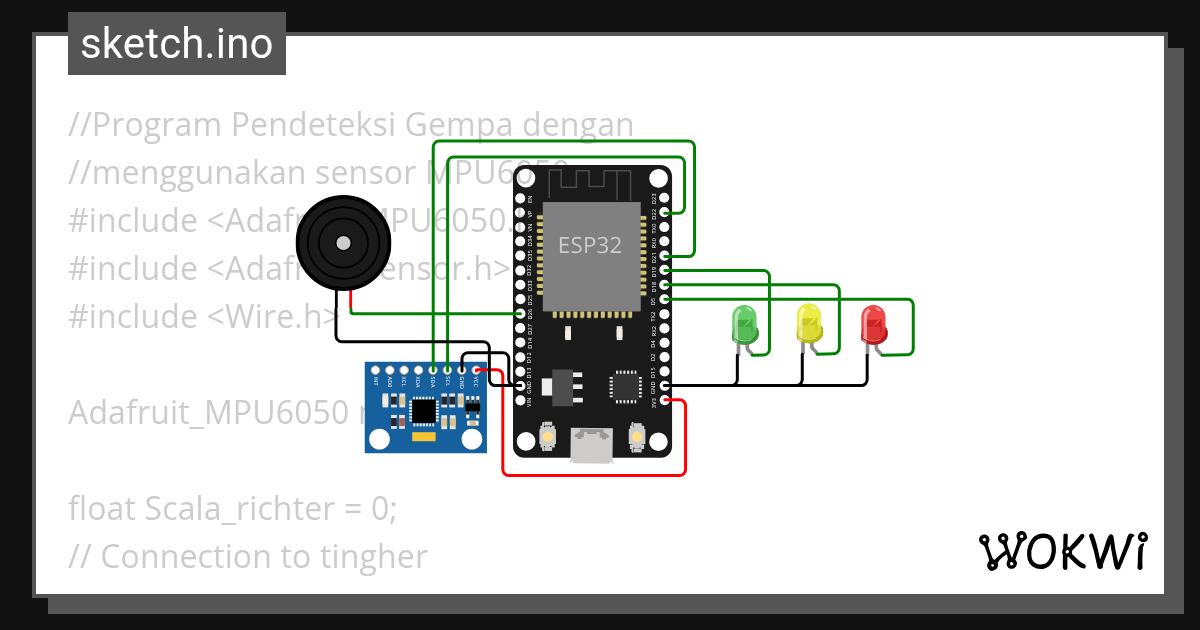 Pendeteksi GempaMPU6050 - Wokwi ESP32, STM32, Arduino Simulator