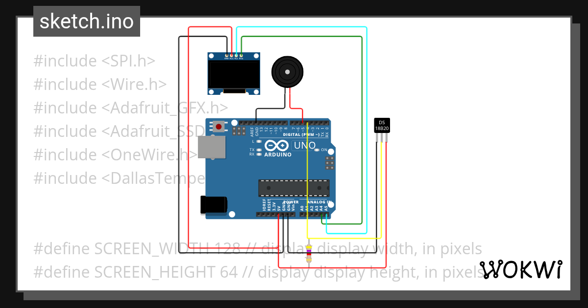 Temperature Sensor Dan Display Oled Buzzer Wokwi Esp32 Stm32 4747