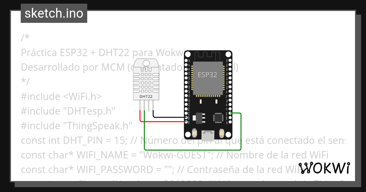 Mcm-GMIT-ESP32 + DHT22 + ThinkSpeak - Wokwi ESP32, STM32, Arduino Simulator