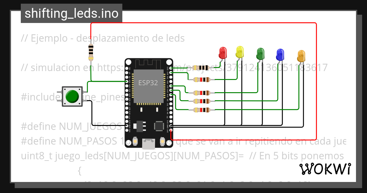 play_bitmasking_leds - Wokwi ESP32, STM32, Arduino Simulator