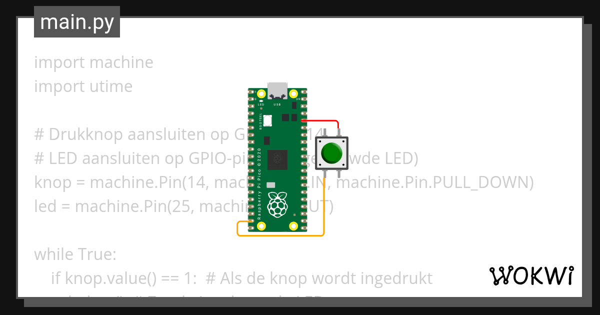 Oefening 7: LED bedienen met een drukknop - Wokwi ESP32, STM32, Arduino Simulator