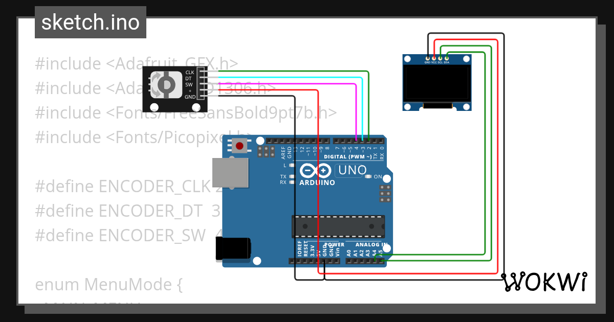 Rotary encoder OLED Copy (2) - Wokwi ESP32, STM32, Arduino Simulator