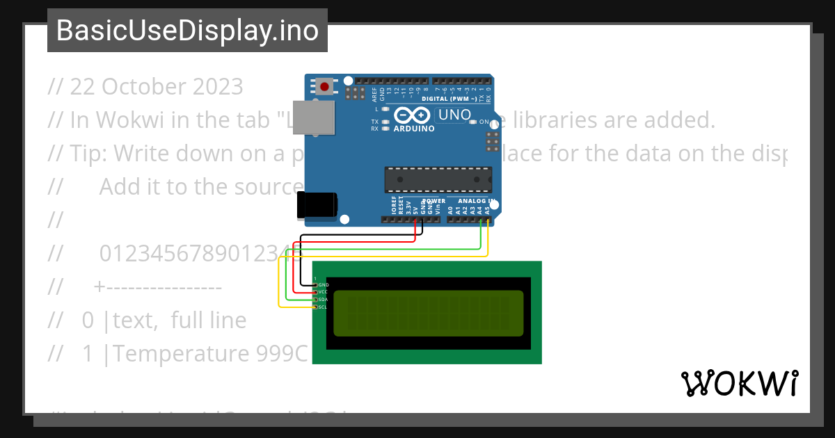 Showcase for basic use of a LCD display. Copy - Wokwi ESP32, STM32, Arduino Simulator