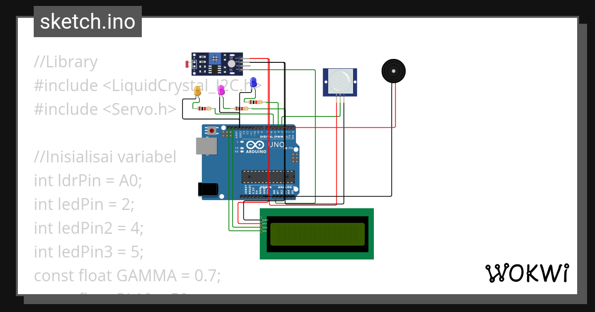 SENSOR LDR DAN PIR dan servo Copy (7) - Wokwi ESP32, STM32, Arduino Simulator