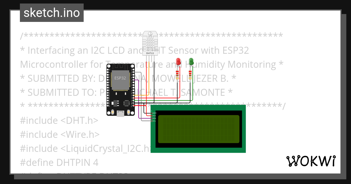 LCD AND DHT WITH LED - Wokwi ESP32, STM32, Arduino Simulator