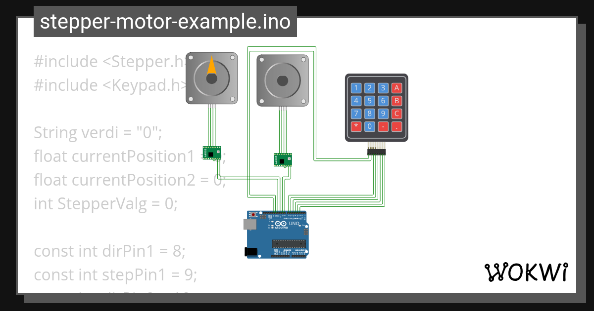 Keypad styrt stepper motor - Wokwi ESP32, STM32, Arduino Simulator