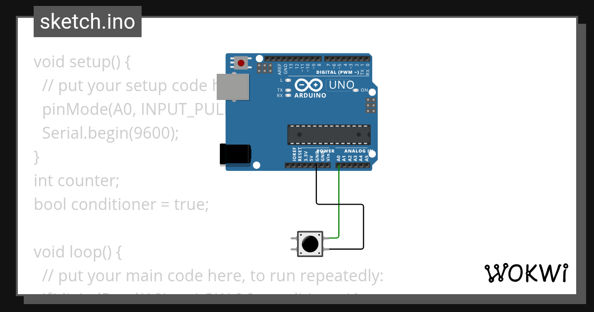 button counter kontra podmienka - Wokwi ESP32, STM32, Arduino Simulator
