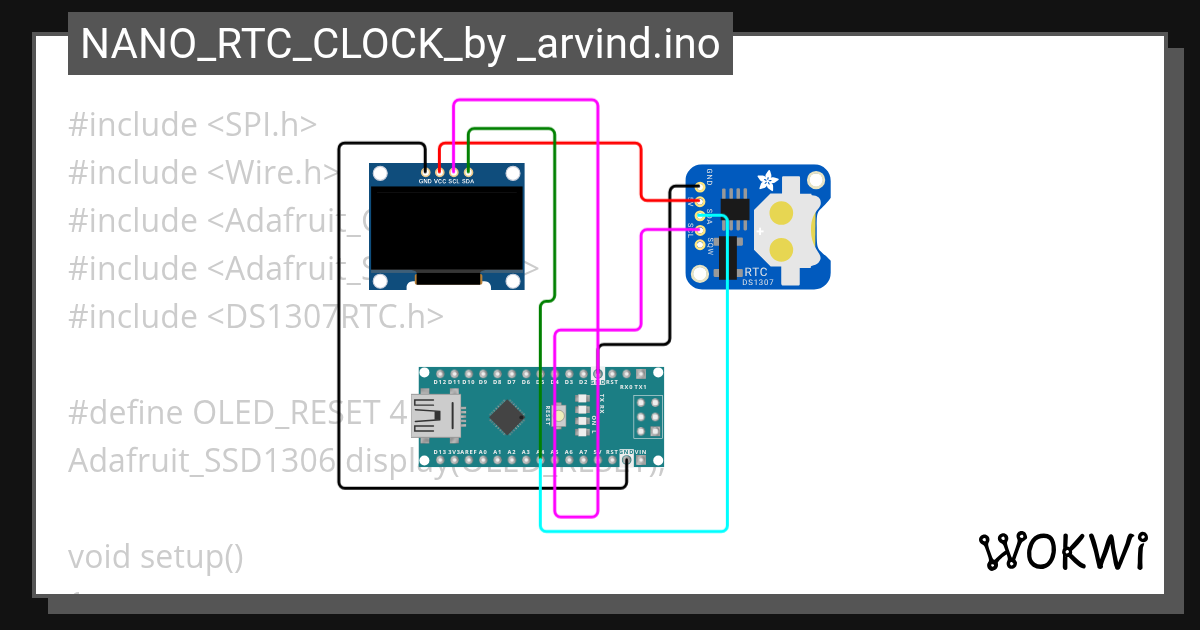 NANO RTC CLOCK - Wokwi ESP32, STM32, Arduino Simulator