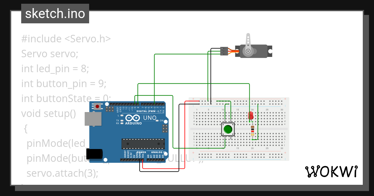СервоприводКнопкаСветодиод Wokwi Esp32 Stm32 Arduino Simulator