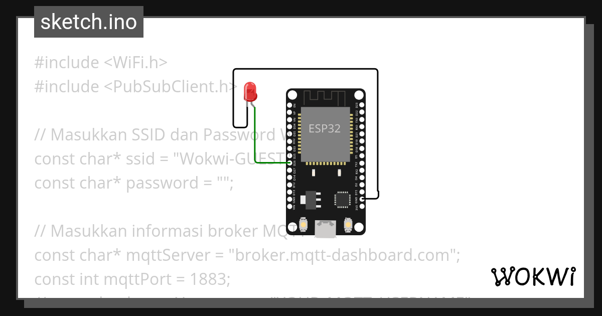 Kontrol LED Menggunakan MQTT - Wokwi ESP32, STM32, Arduino Simulator