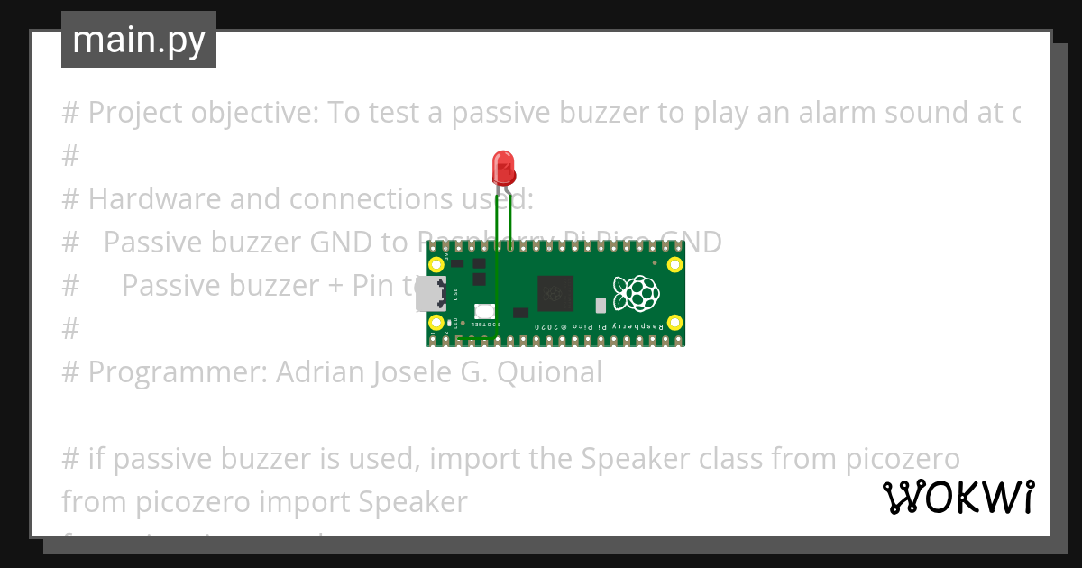 Raspberry Pi Pico Passive Buzzer (picozero) Copy - Wokwi ESP32, STM32, Arduino Simulator