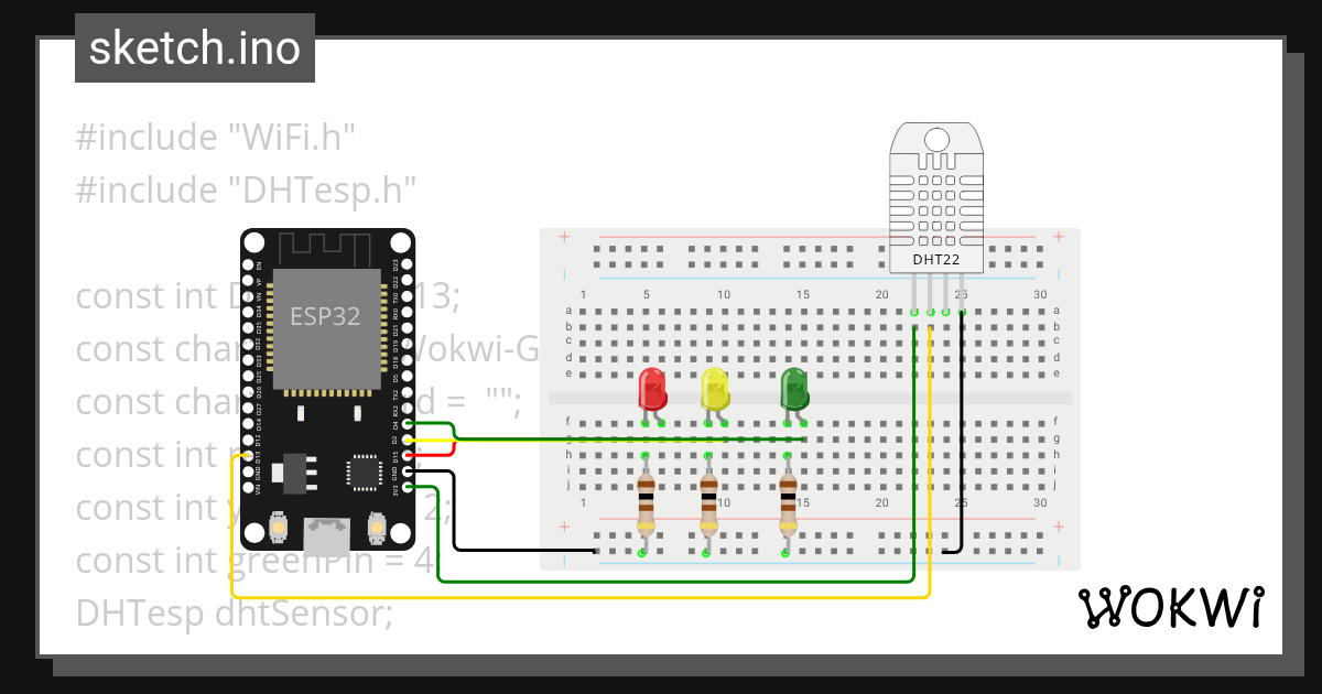 DHT22 LED - Wokwi ESP32, STM32, Arduino Simulator
