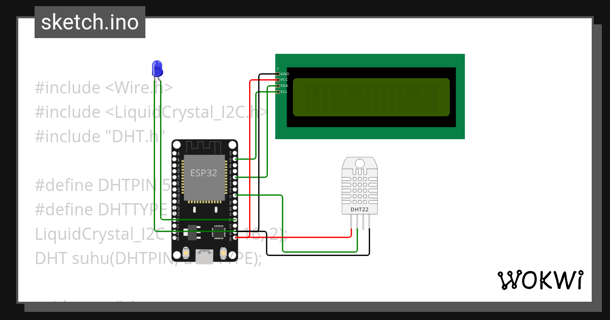 dht22 lcd i2c-led - Wokwi ESP32, STM32, Arduino Simulator