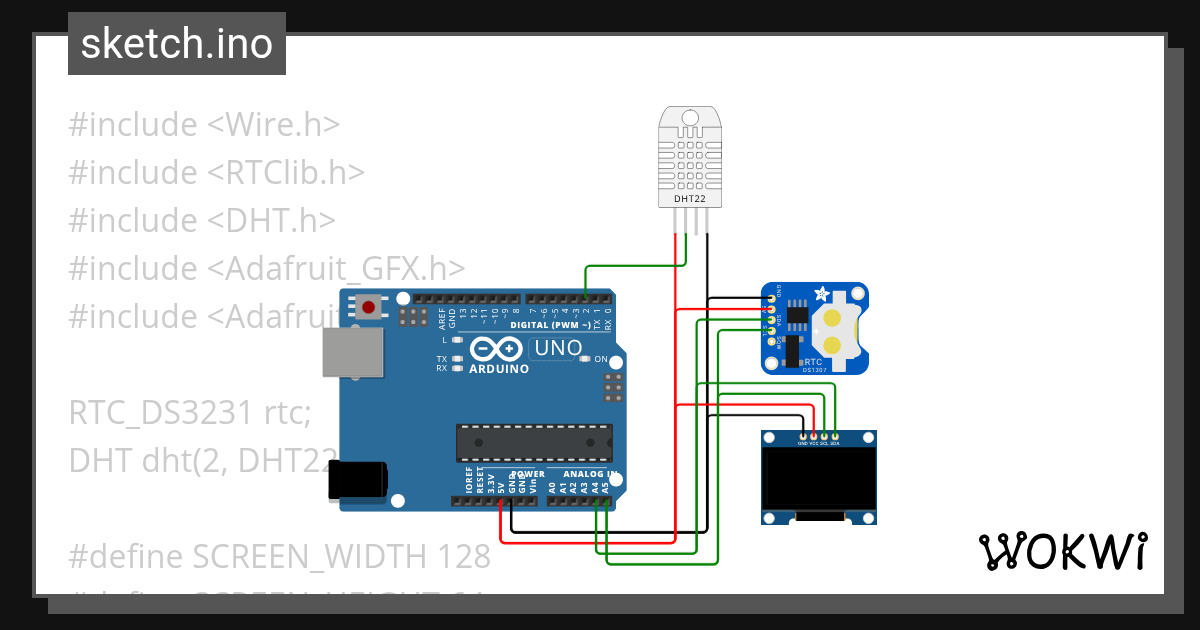 DHT22 + DS3231 - Wokwi ESP32, STM32, Arduino Simulator