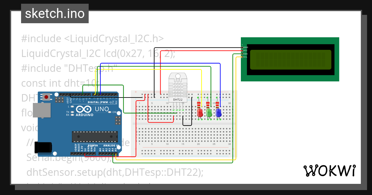 sensor temperatura LCD - Wokwi ESP32, STM32, Arduino Simulator
