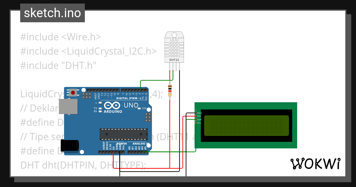 005.Sensor suhu/kelembaban-LED - Wokwi ESP32, STM32, Arduino Simulator