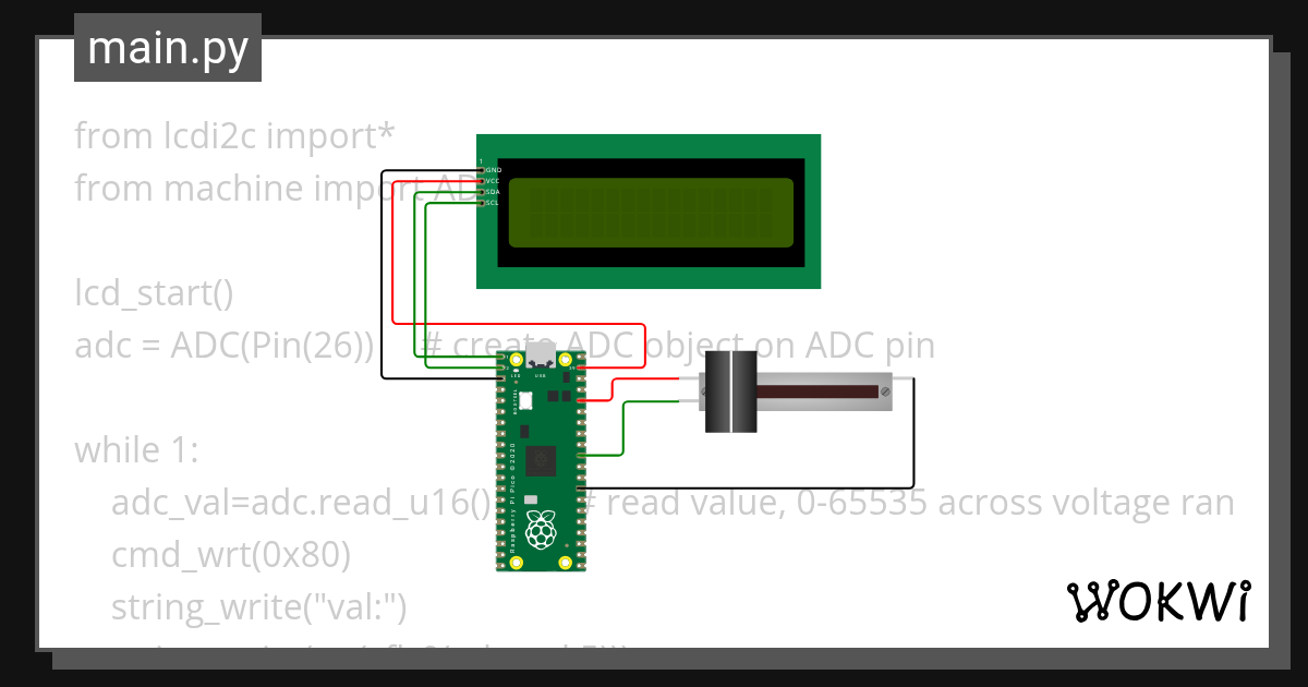 intro lcd i2c class adc - Wokwi ESP32, STM32, Arduino Simulator