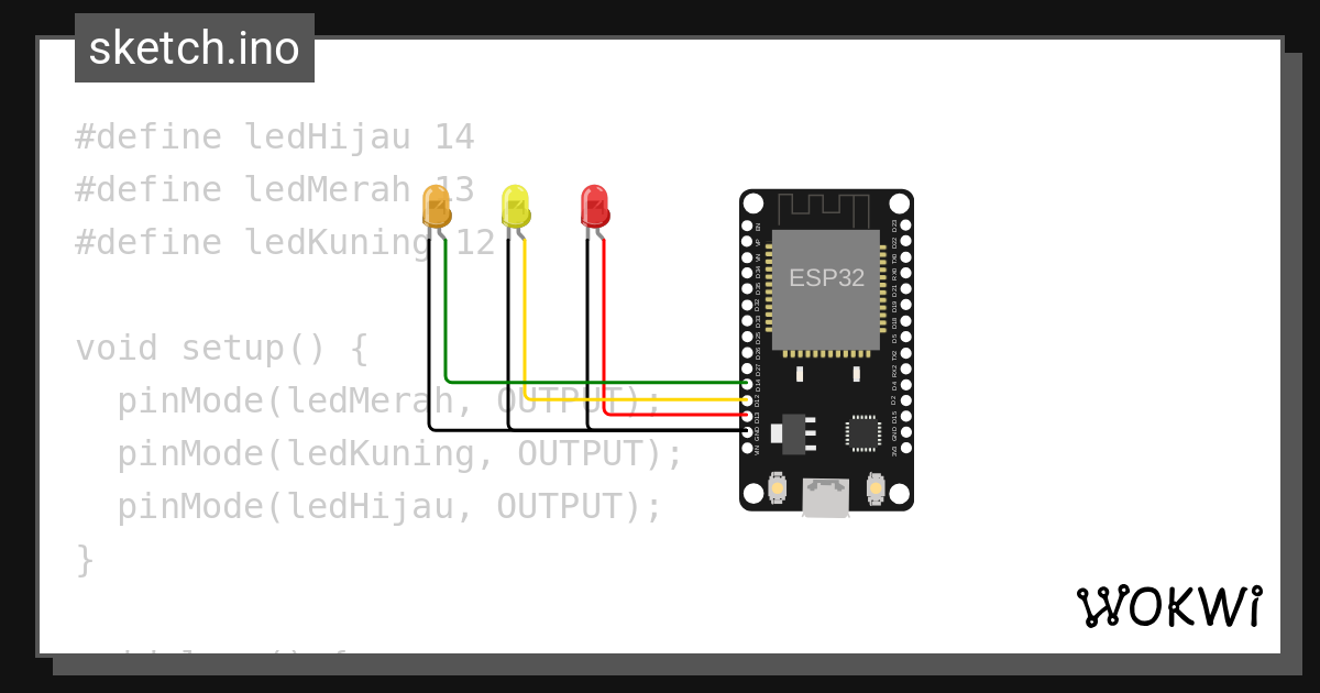 Esp32 And 3 Led Fahrul Rosi Wokwi Esp32 Stm32 Arduino Simulator