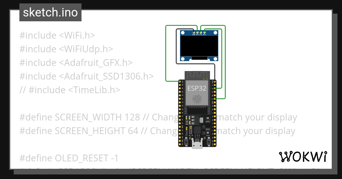 ESP32 SSD1306 NTP Client - Wokwi ESP32, STM32, Arduino Simulator